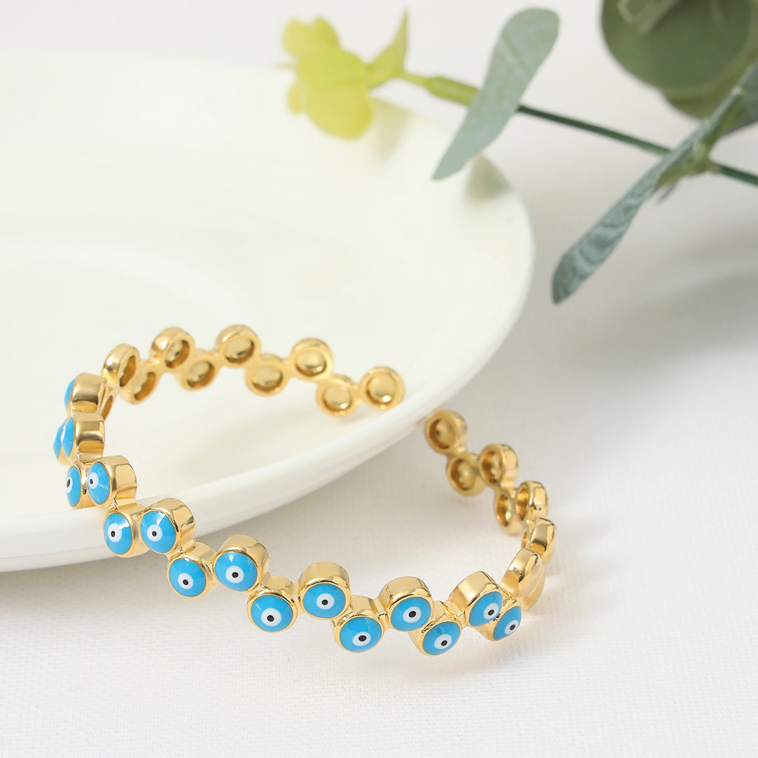 Gold Plated Evil Eye Open Bangle – Sollak Designs